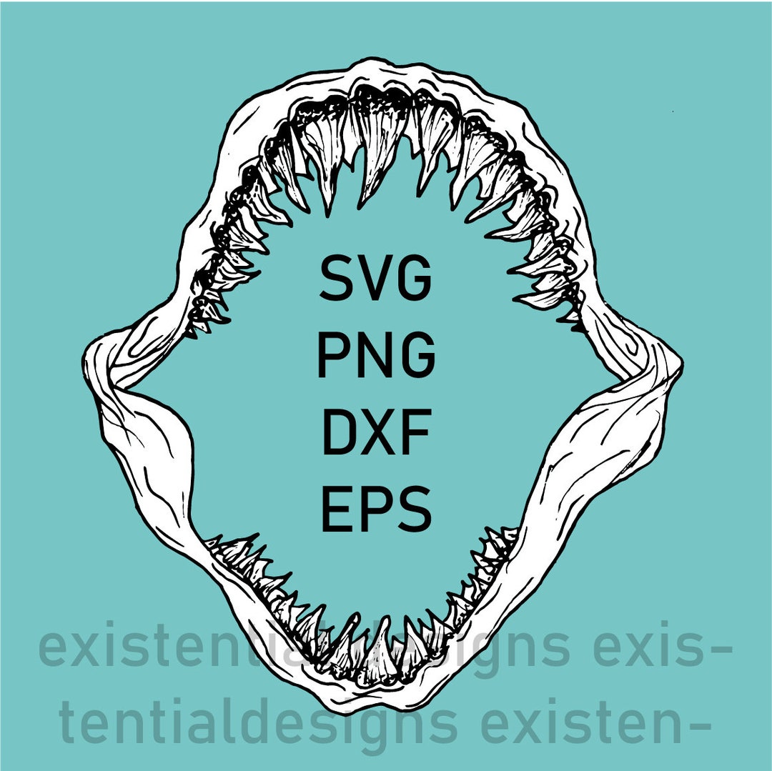 Hand Drawn Shark Jaws SVG Png Dxf Eps - Great White Shark Jaws Cut File ...