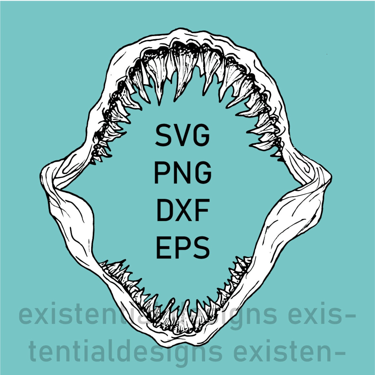 Hand Drawn Shark Jaws SVG Png Dxf Eps - Great White Shark Jaws Cut File ...