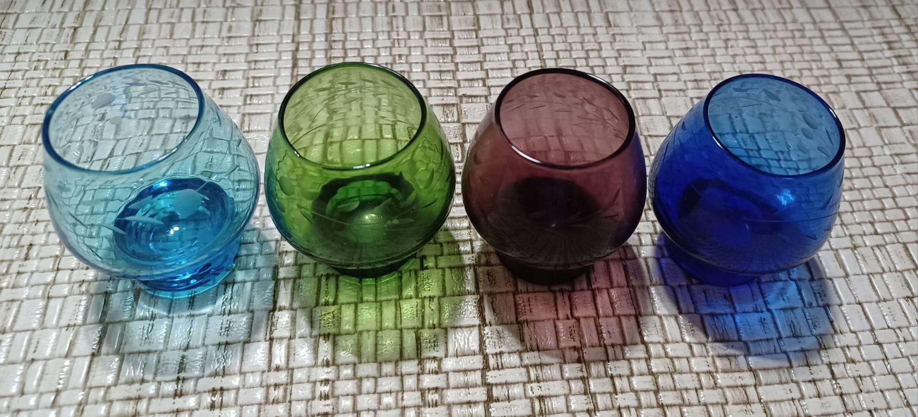 Vintage Miniature Colored Etched Glass Shot Glasses Set of 4 - Etsy