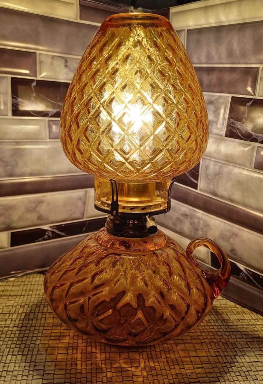 Vintage MCM Amber Glass Finger Loop Diamond Quilted Pattern - Etsy