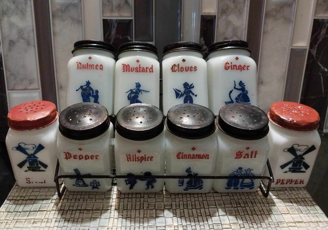 Vintage Dutch Milk Glass 10 Spice Jars With Holder - Etsy