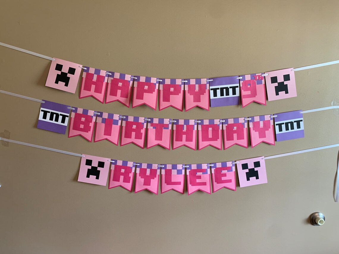 Pixelated Pink Minecraft Inspired Banner - Etsy
