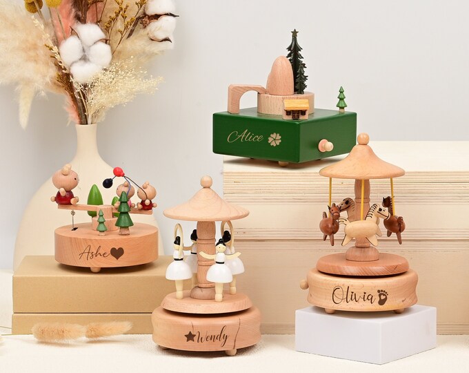 Personalised Silver Musical Carousel, Music Box, Musical Carousel ...