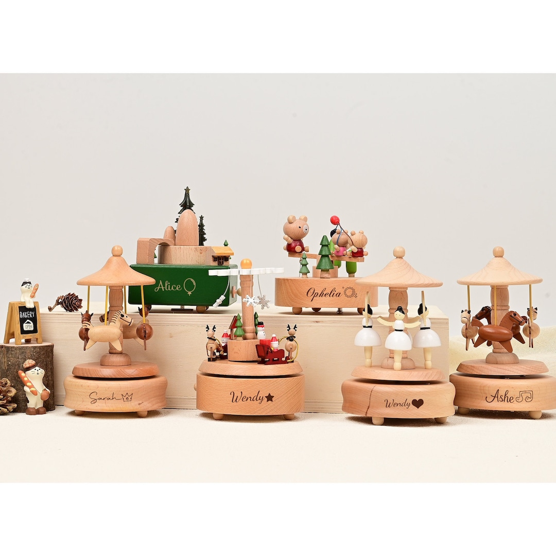Personalised Ballerina Musical Carousel Wooden, Christmas Music Box ...