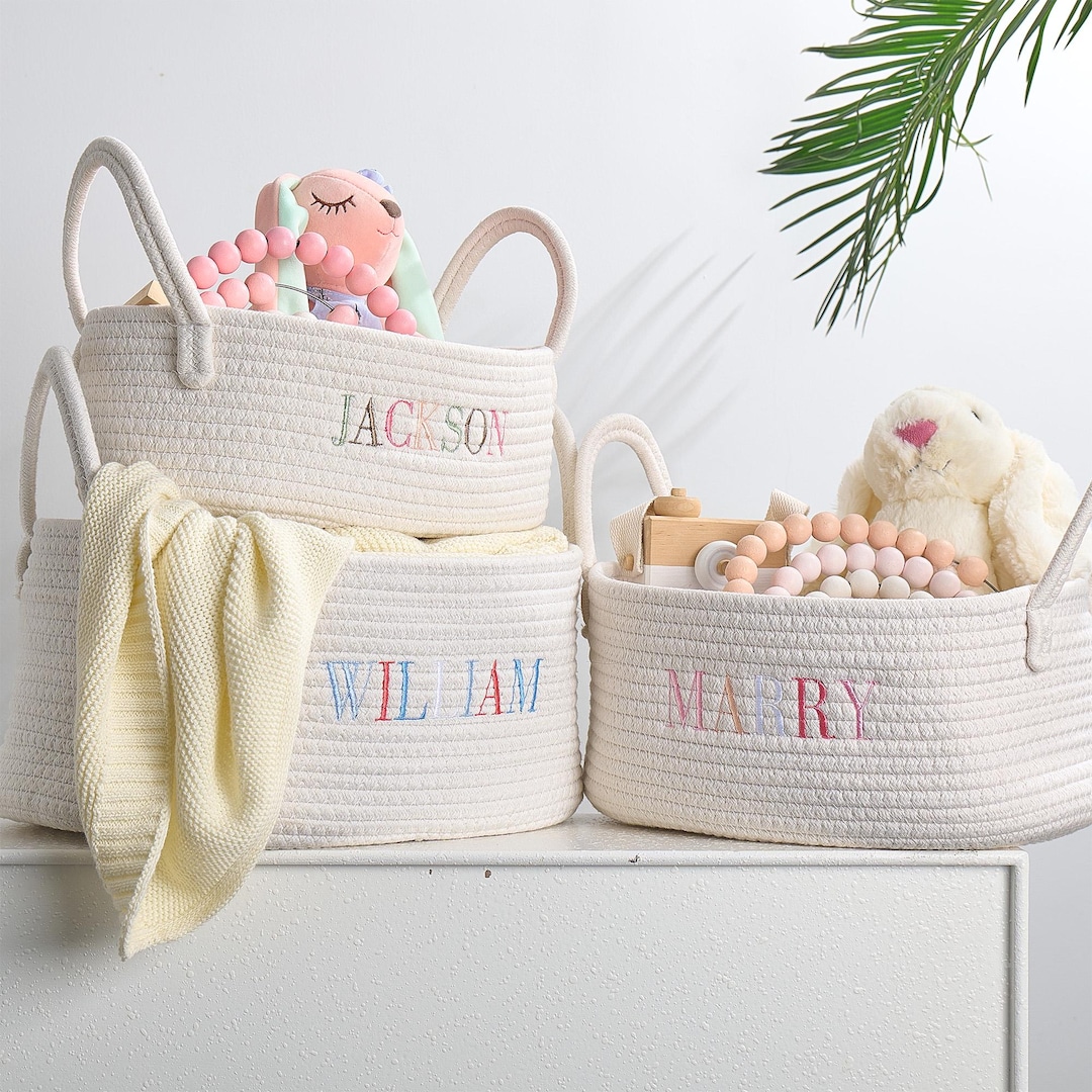 Personalized Baby Basket, Personalized Baby Shower Gift Basket, Rope ...