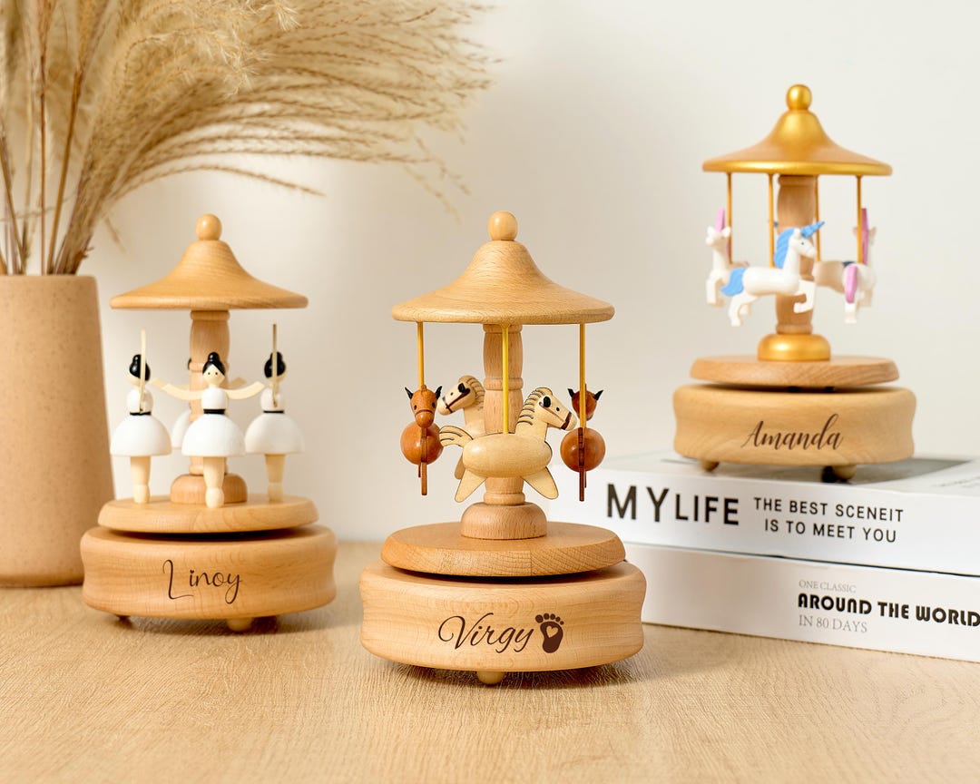 Musical Wooden Ballerina Carousel Keepsake,engraved Wooden Music Box ...