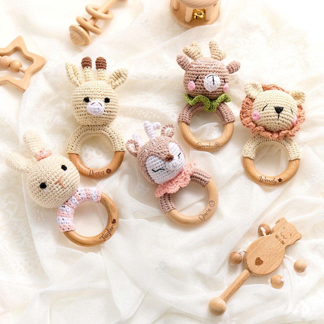 Personalized Crochet Baby Rattle Toy for Girls and Boys, Animal Crochet ...