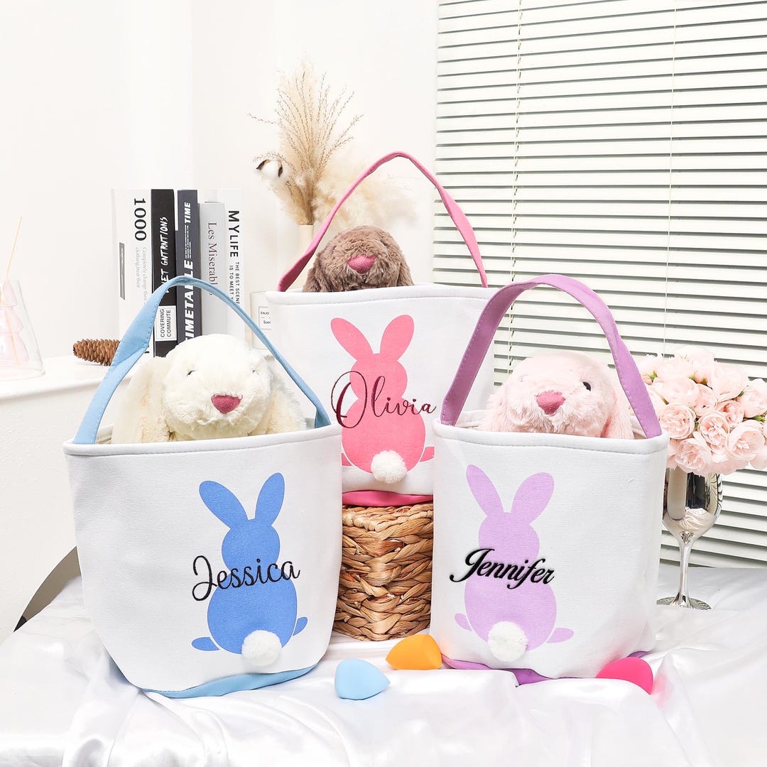 Personalized Easter Basket, Bunny Name Baskets, Easter Bunny Tail Bag ...