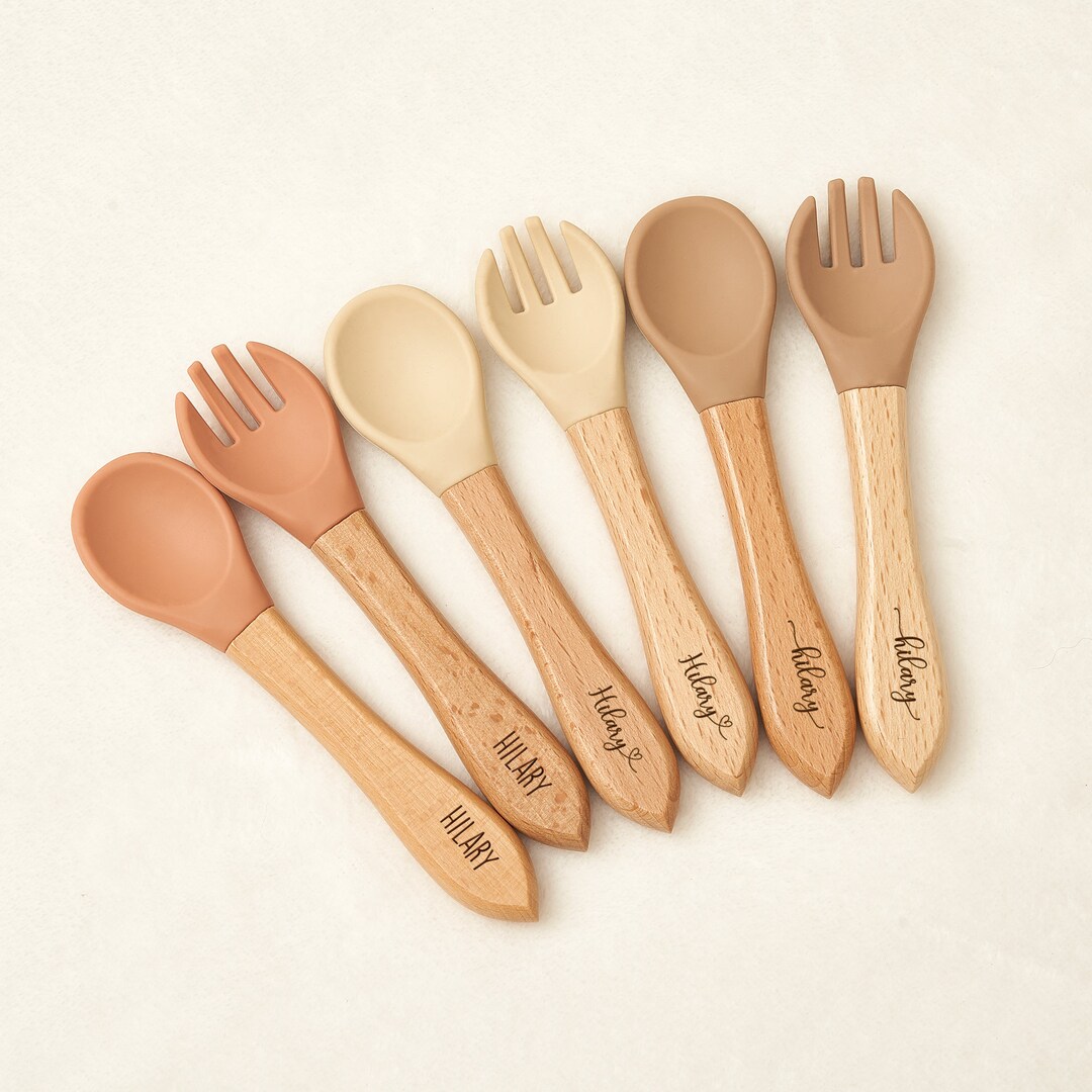 Personalized Baby Spoon, Silicone Baby Spoon and Fork Set, Personalized ...