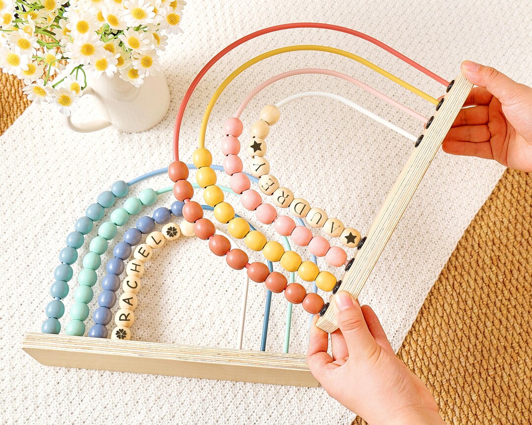 Personalized Montessori Abacus, Custom Engraved Wooden Rainbow Abacus ...