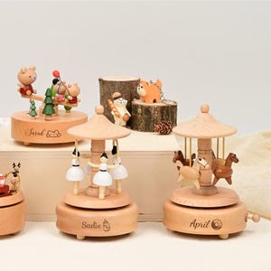 Personalised Ballerina Musical Carousel Wooden, Christmas Music Box ...