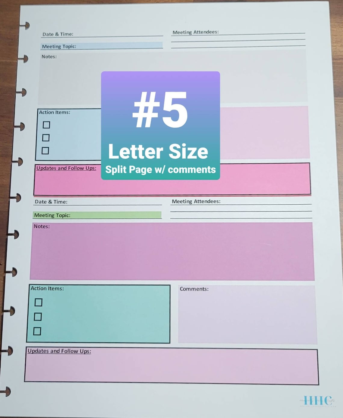 Color Meeting Note Pages for Discbound Notebooks, Arc, Tul, Planners ...