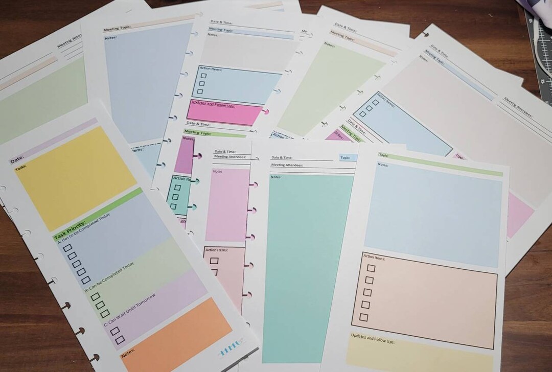 Color Meeting Note Pages for Discbound Notebooks, Arc, Tul, Planners ...