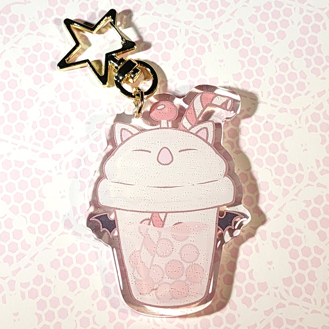 FFXIV Moogle / Mog Boba Glittery Epoxy Keychain - Etsy