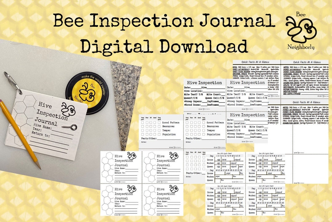 Bee Inspection Journal for Beekeepers DIGITAL Download Only: Printable ...