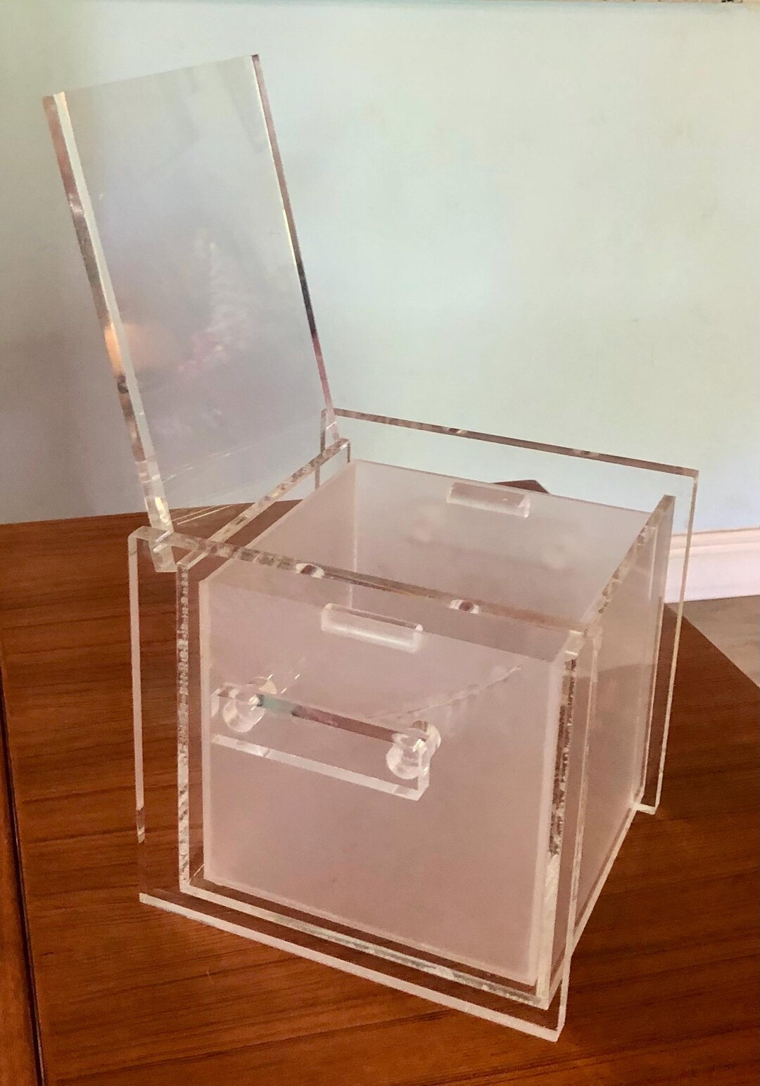 Disco Era 1970s Lucite Clear Acrylic Cube Ice Bucket Box W/insert and ...