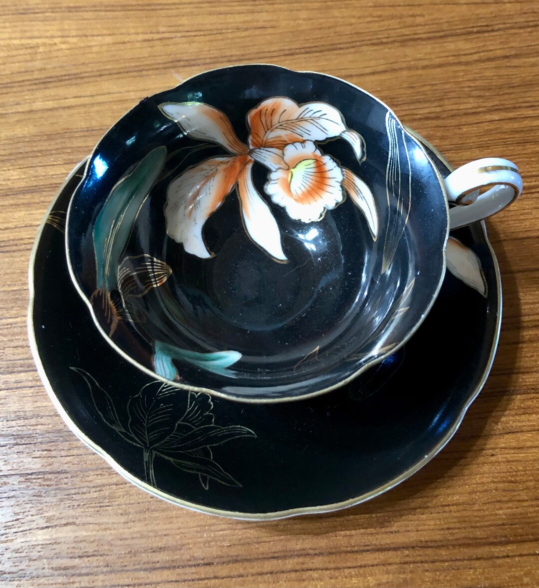 Wako China Occupied Japan Hand Painted Black Interior and Exterior With ...