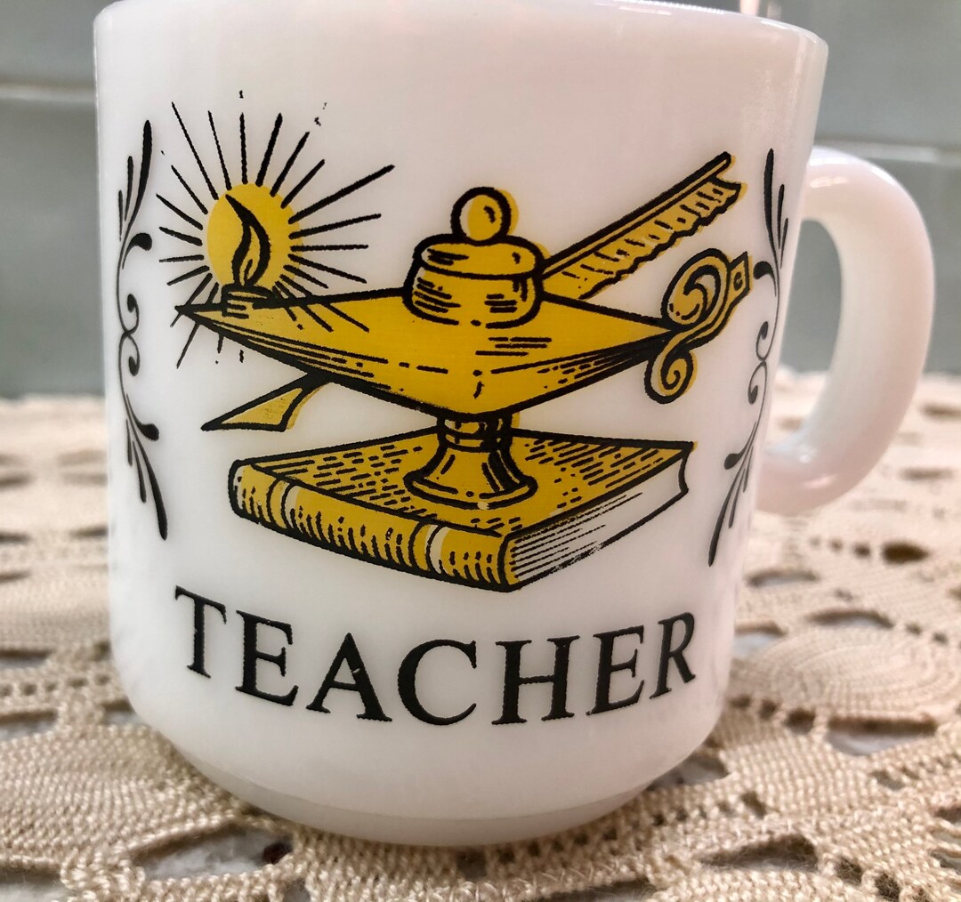 School Teacher Coffee Mug White Lamp of Knowledge Vintage 1970s ...
