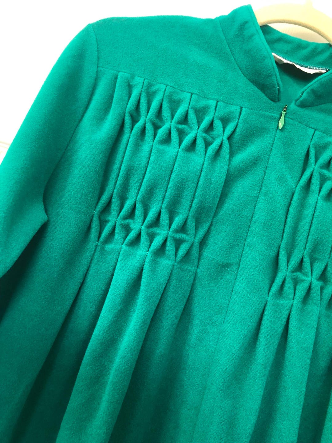 Vintage Kayser Robe Housecoat Emerald Green Smocked Chest Velour ...