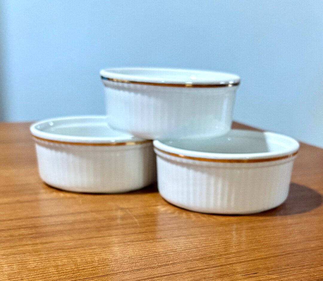 Apilco Porcelain France Chamart Limoges Set of 3 Ramekin Custard Snack ...