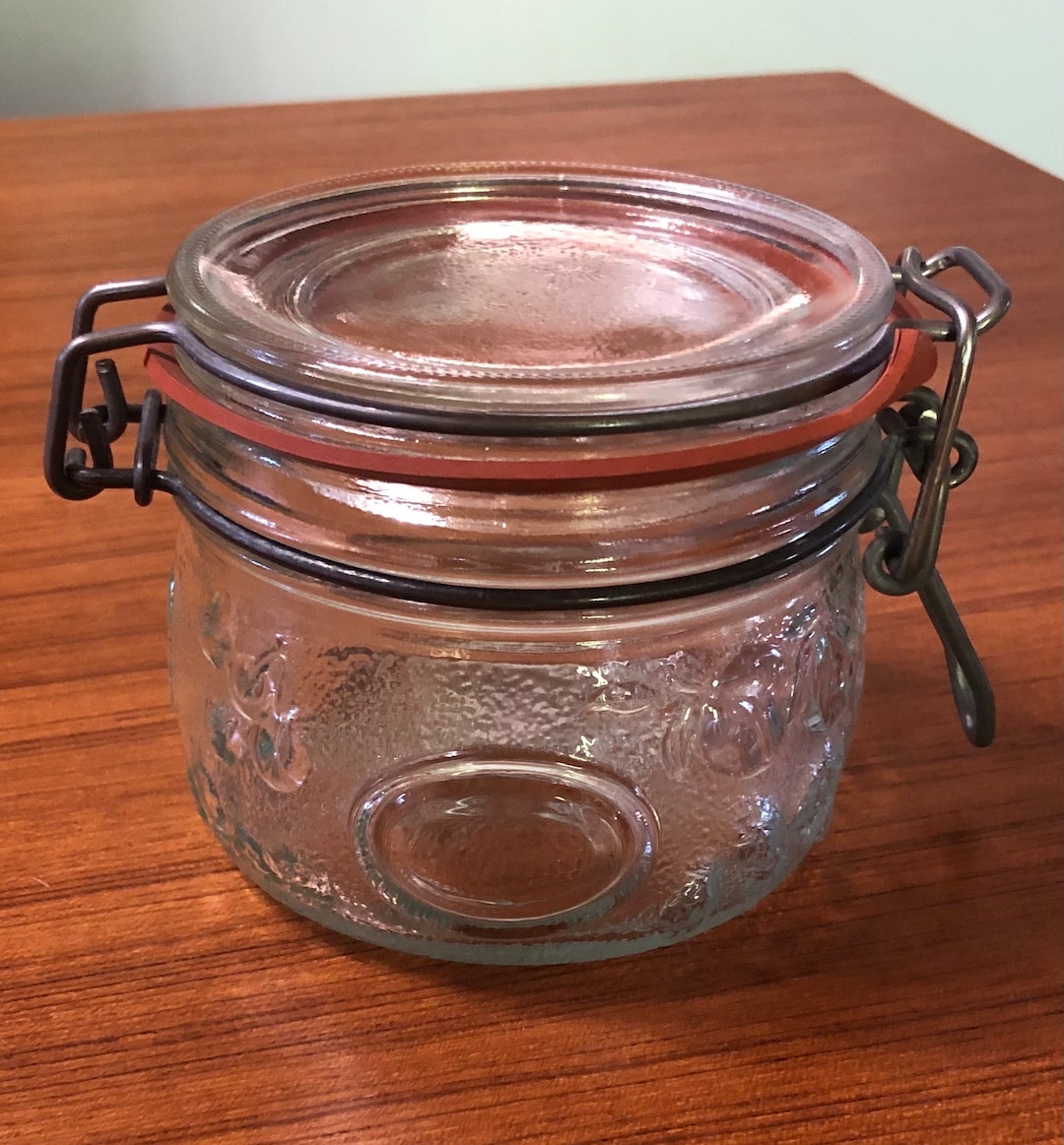 TC Wheaton Style Glass Mason Style Jar Canister Embossed Fruit With ...