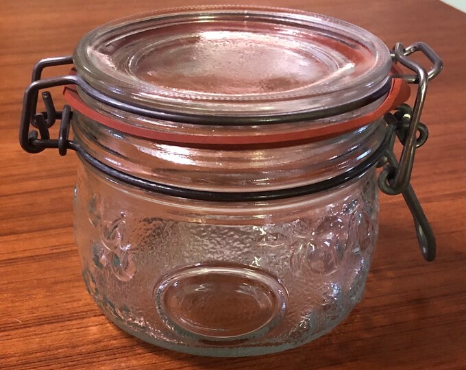 TC Wheaton Style Glass Mason Style Jar Canister Embossed Fruit With ...