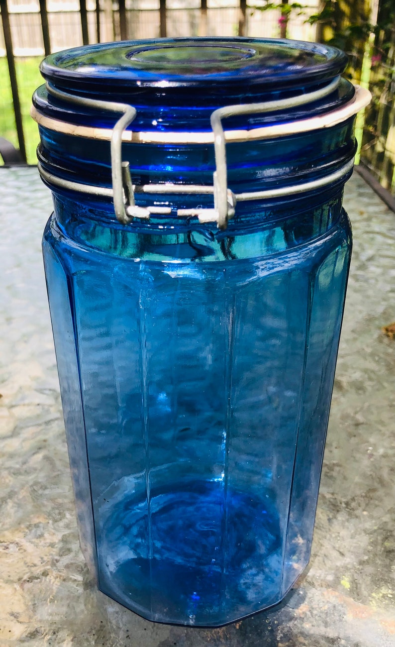 Cobalt Blue Wire Bale Closure Paneled Glass Kitchen Canister - Etsy
