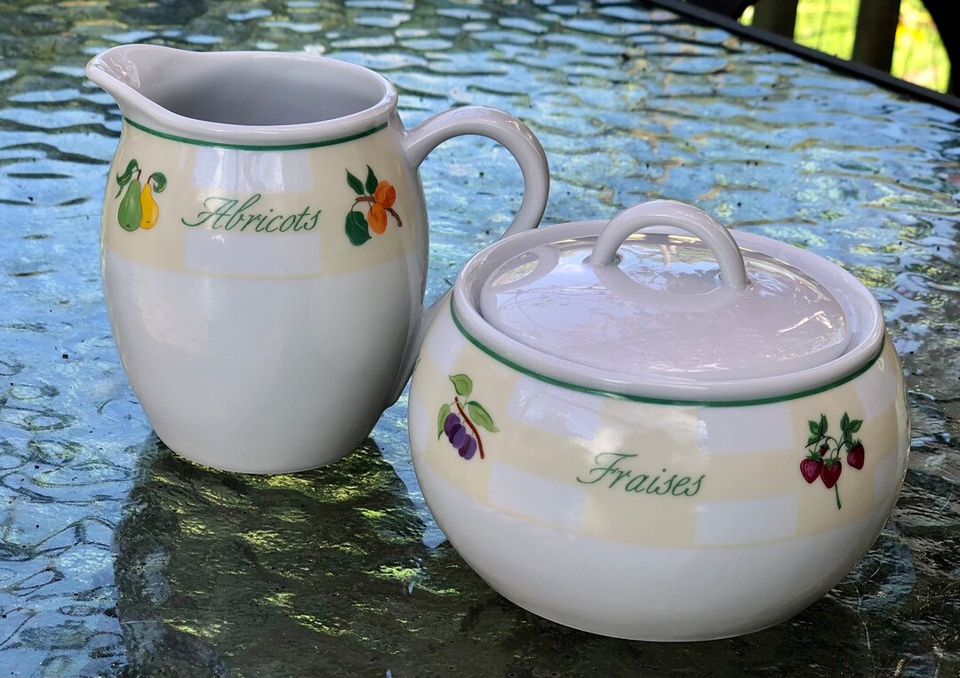 Guy Degrenne Porcelain Sucre Sale Cream Pitcher and Lidded Sugar Bowl ...