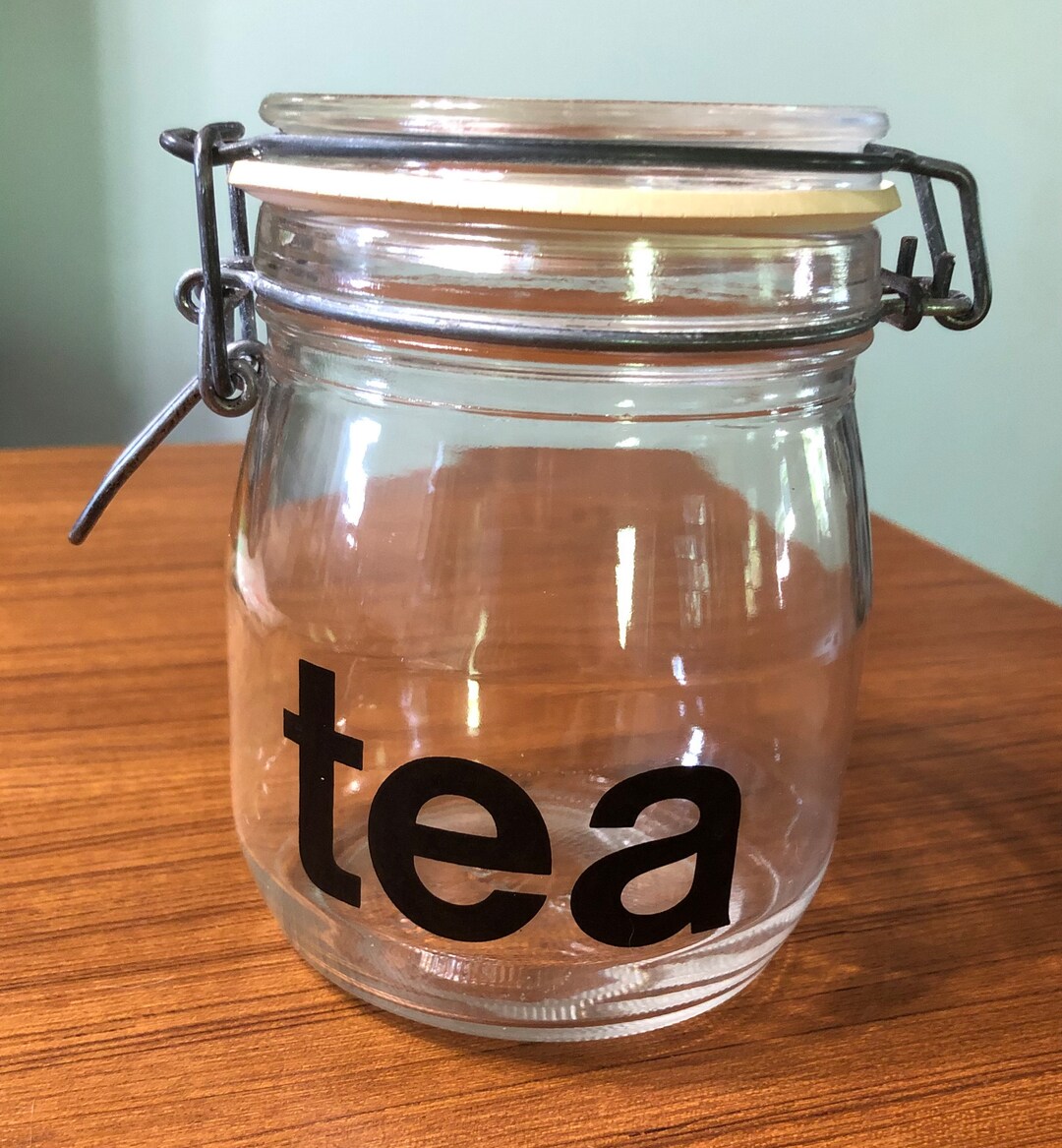 Triomphe France Kitchen Storage Glass Tea Canister Jar With Metal Bale ...