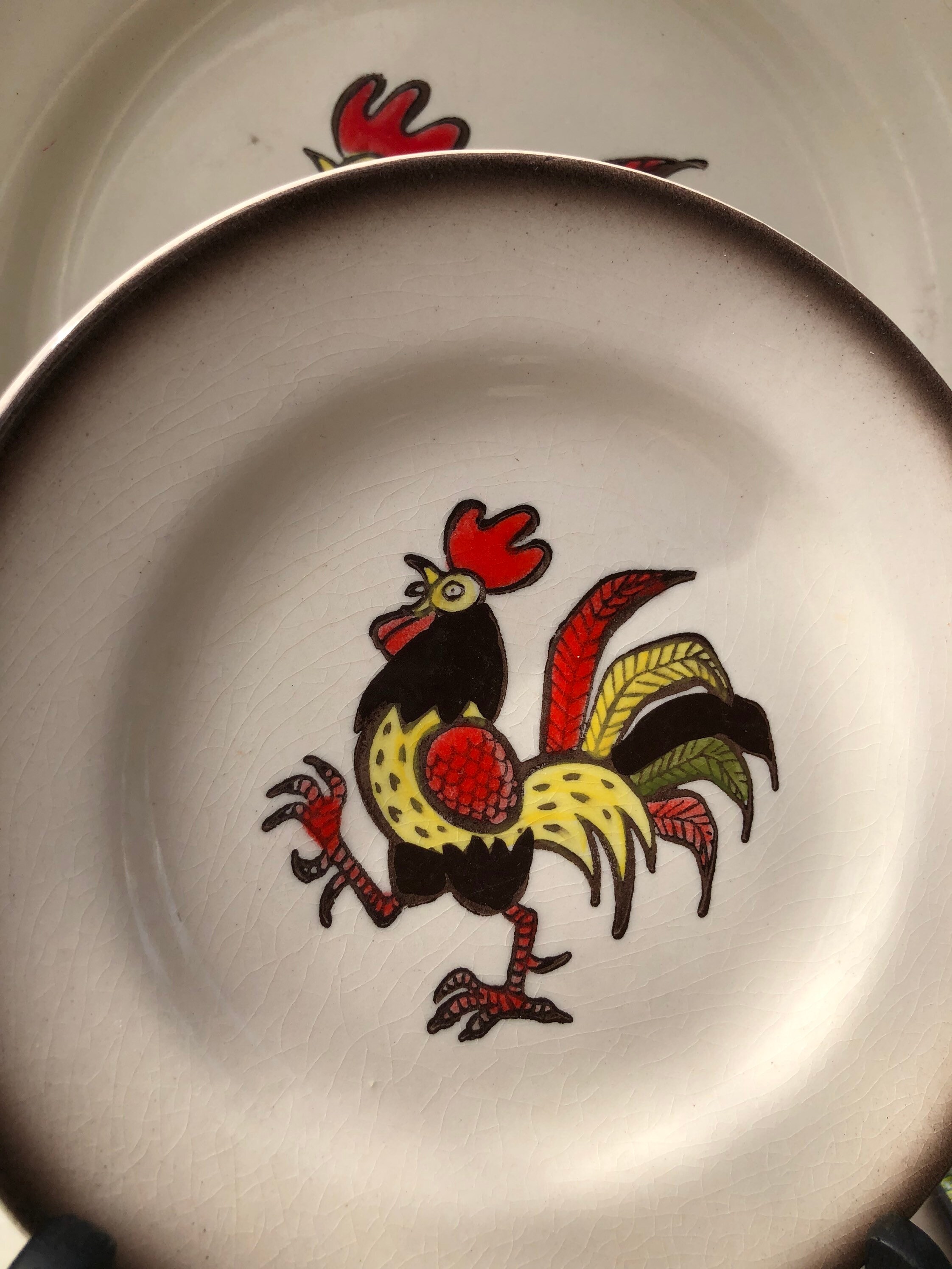 Farmhouse Country Poppytrail Red Rooster Hand Painted Pattern Metlox ...