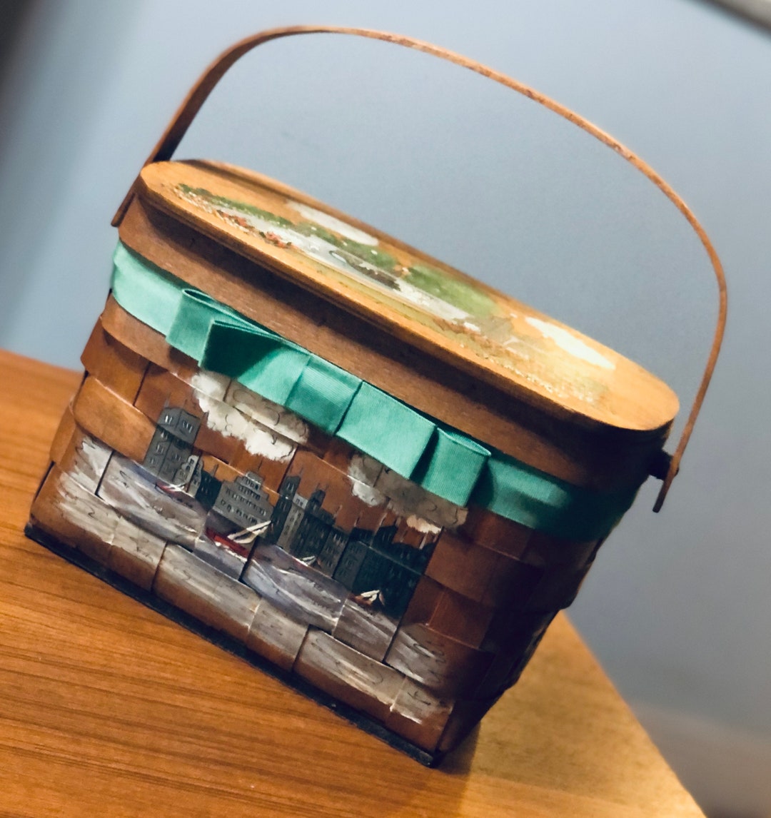 The Boston Bag Hand Woven Painted Basket Purse Scenes of Boston ...