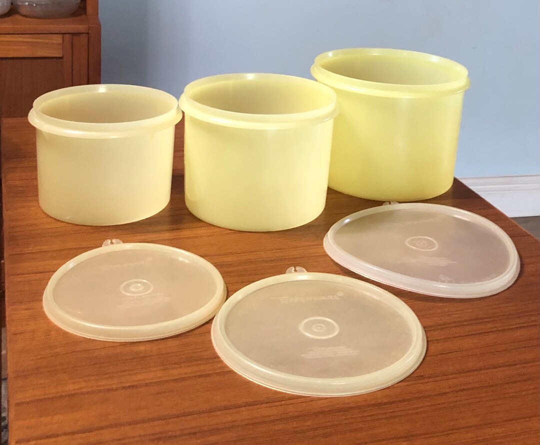 Tupperware Yellow Container Bowl Set Plastic Round Sheer Transparent ...