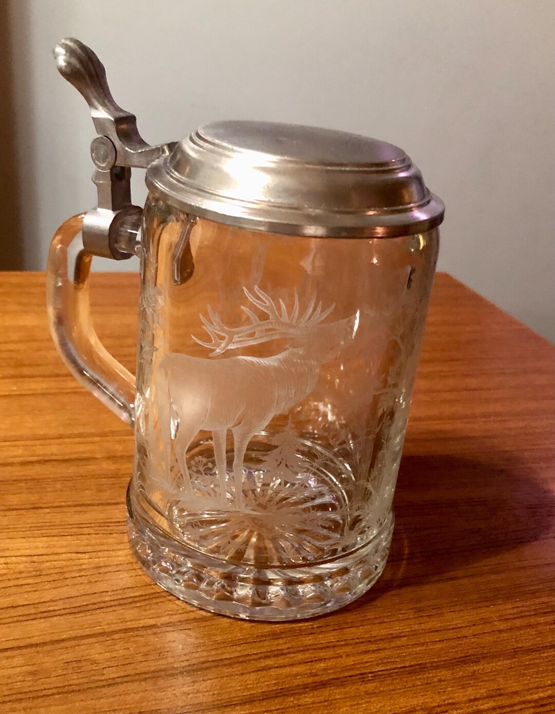 ALWE Clear Glass Beer Ale Stein Etched Design Wildlife Deer Buck Large ...