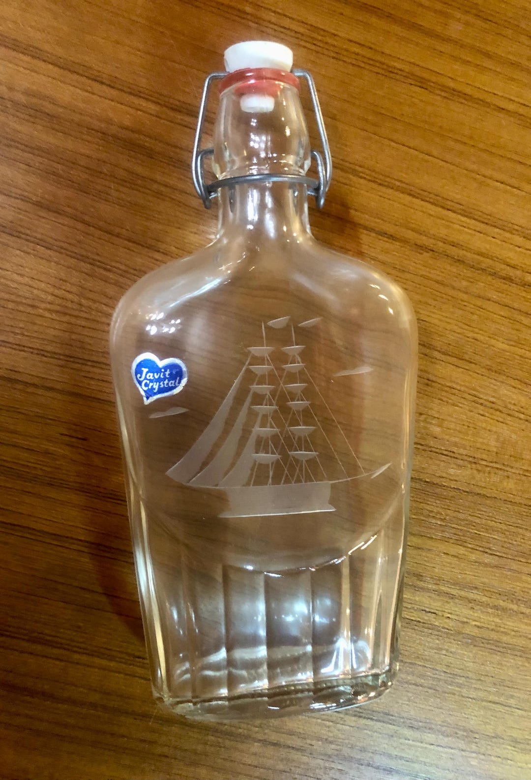Javit Crystal Hand Cut Etched Schooner Clipper Ship Liquor Bottle ...
