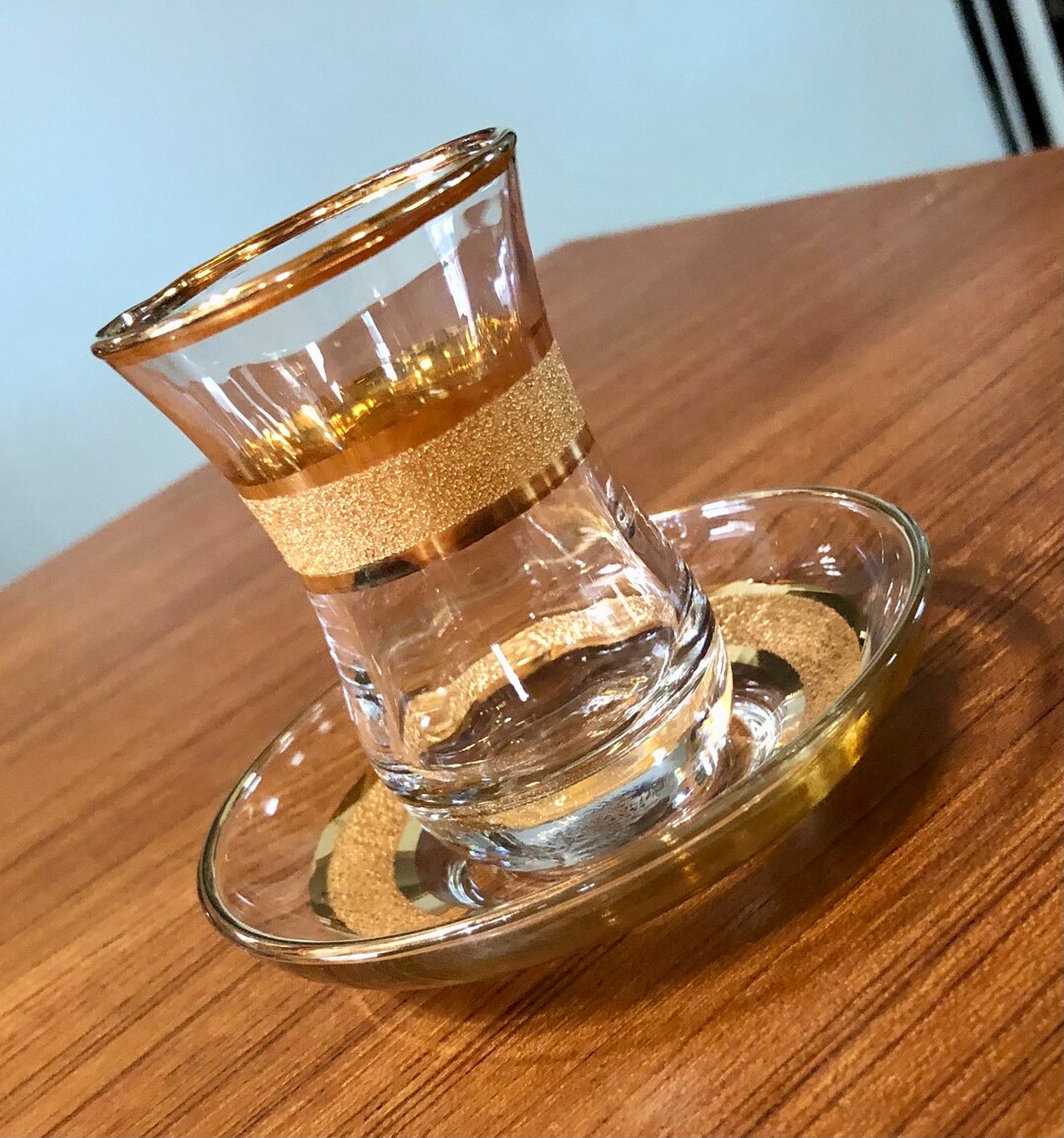 Turkish Middle East Tea Can Glass With Embellished Gold Band Design ...