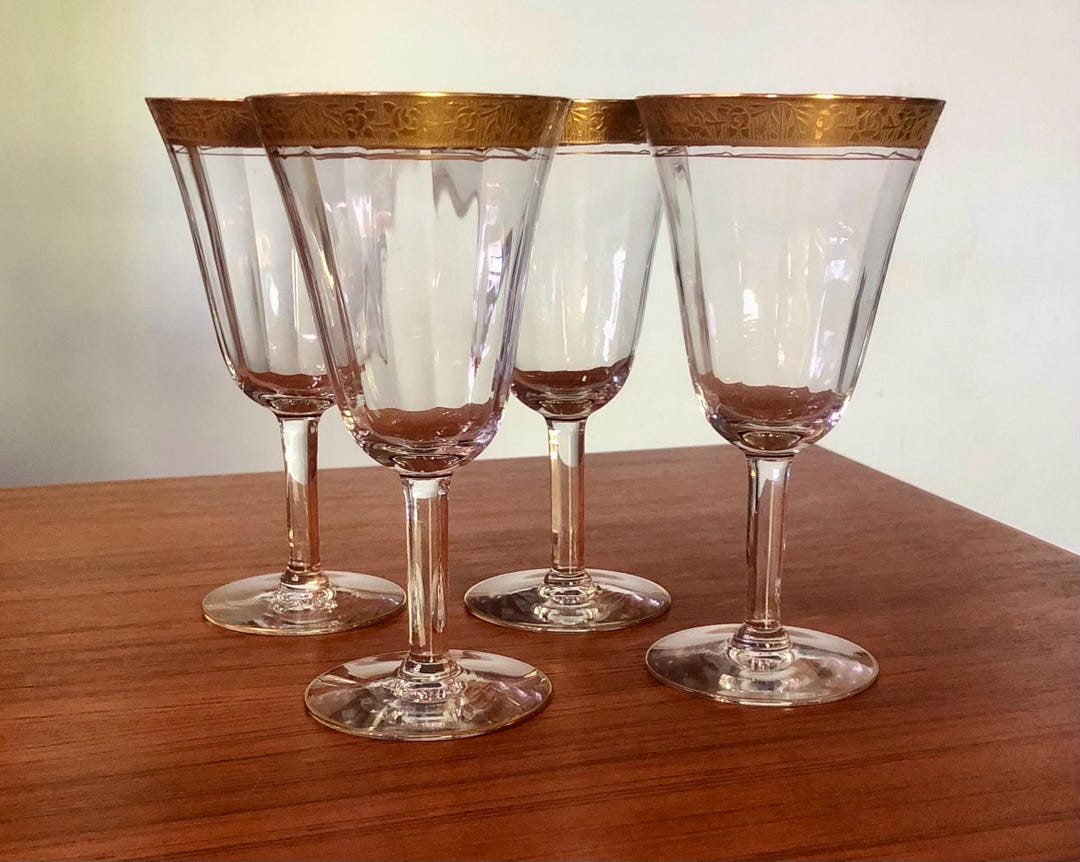 Tiffin Franciscan Minton Optic Gold Encrusted Rim Verge Line Stem 14196 ...