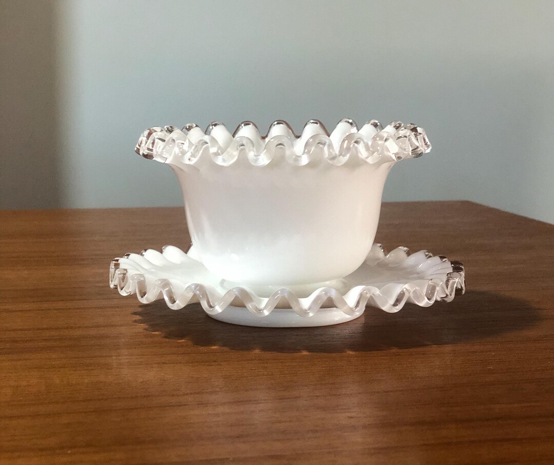 Fenton Silvercrest Art Glass Cased Overlay Decorative Bowl W/underplate ...