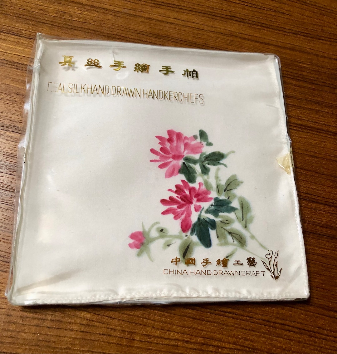 Hand Drawn Craft Painted Silk Handkerchief With Pink Flowers and ...