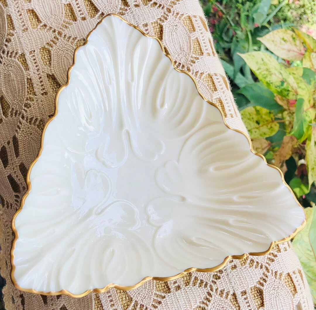 Lenox Ivory China Woodland Leaf Triangle Shape Trimmed by Hand With 24k ...