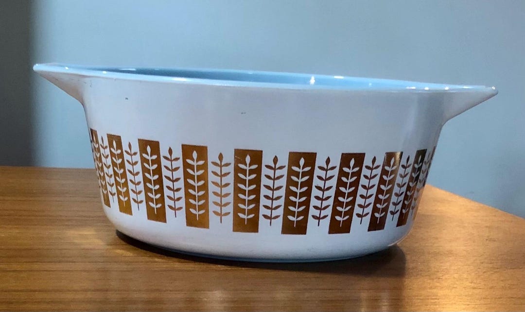 Pyrex Delphite Blue Gold Leaf Vintage Mid Century 1961 Promo 475B 2 1/2 ...