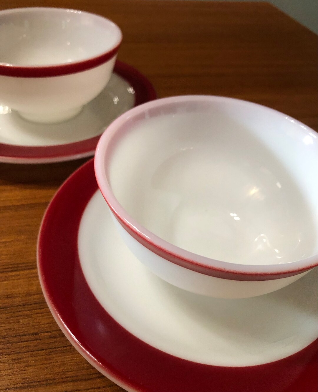 Pyrex Vintage Gold Label White Milk Glass With Red Stripe Band Cup and ...