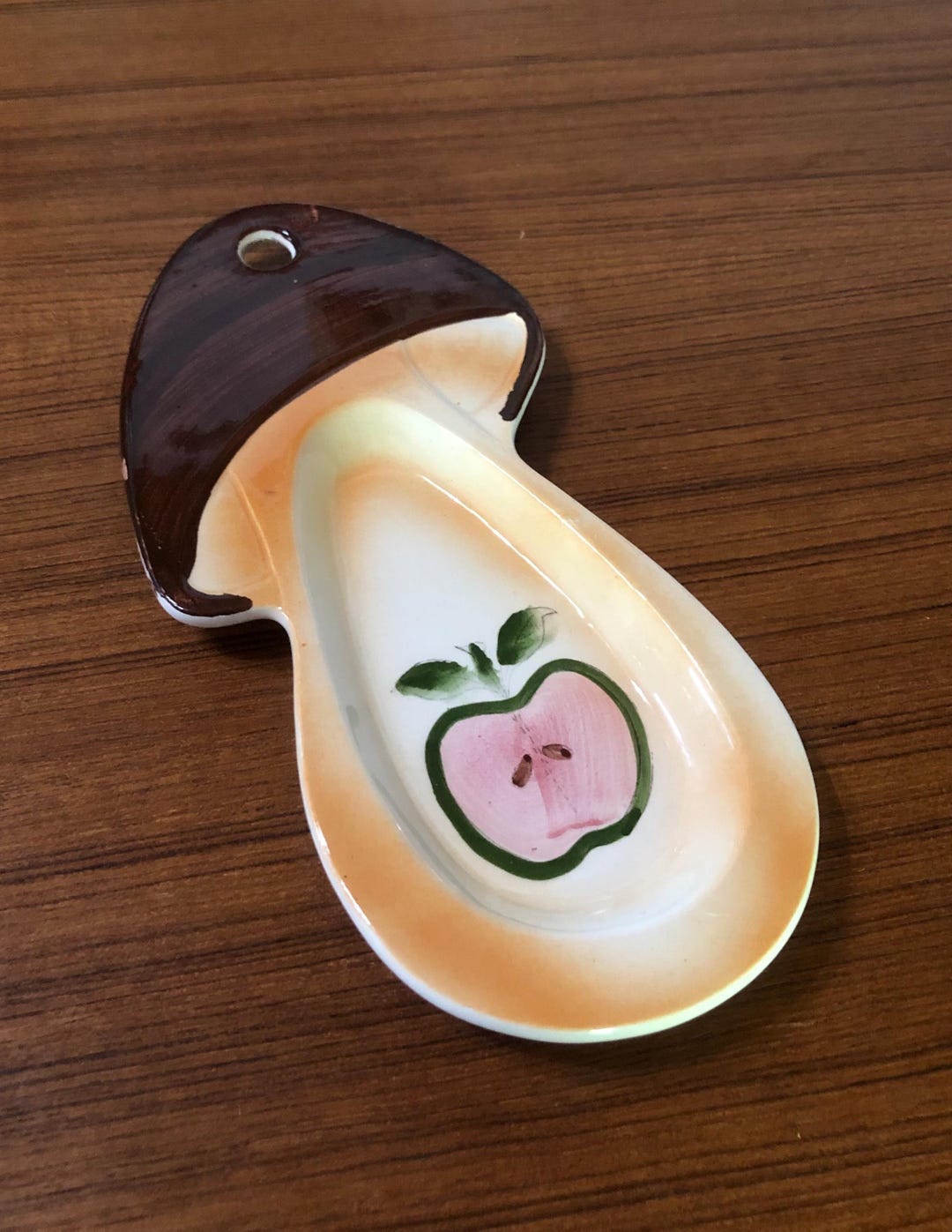 Mushroom & Red Apple Spoon Rest Ceramic Hand Painted for Kitchen ...