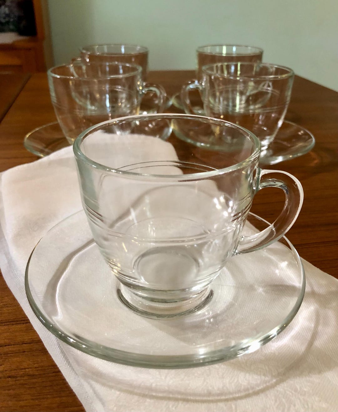 Duralex France French Cafe Coffee Tea Cup and Saucer Set of 5 Clear ...