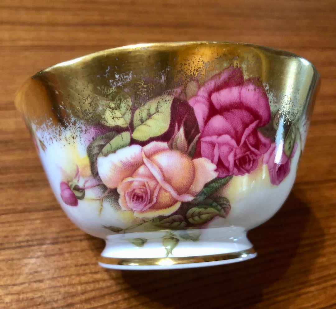 Royal Chelsea Golden Rose Candy Nut Mint Trinket Open Sugar Bowl Bone ...