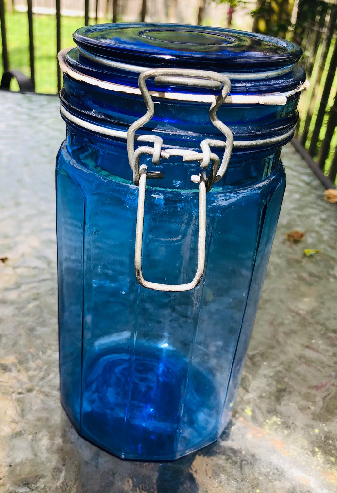 Cobalt Blue Wire Bale Closure Paneled Glass Kitchen Canister Farmhouse ...