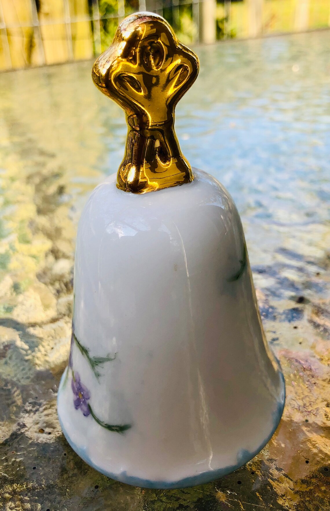 Porcelain Hand Painted Bell With Purple Violet Flowers and Gilt Gold ...