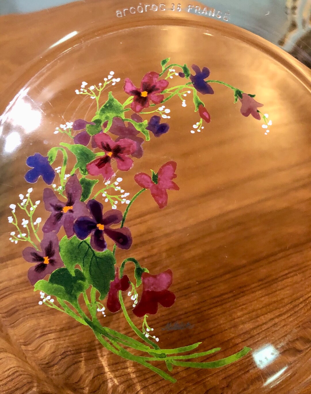 Arcoroc Avon France Wild Purple Violets Signed by J. Walsh Glass Salad ...