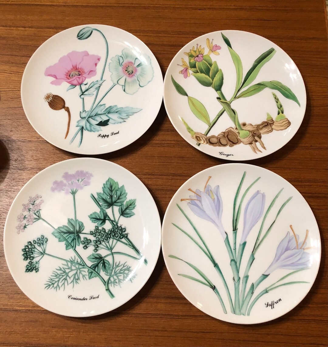 Horchow Herb Spice Floral Garden Luncheon Dessert Plates Botanical ...