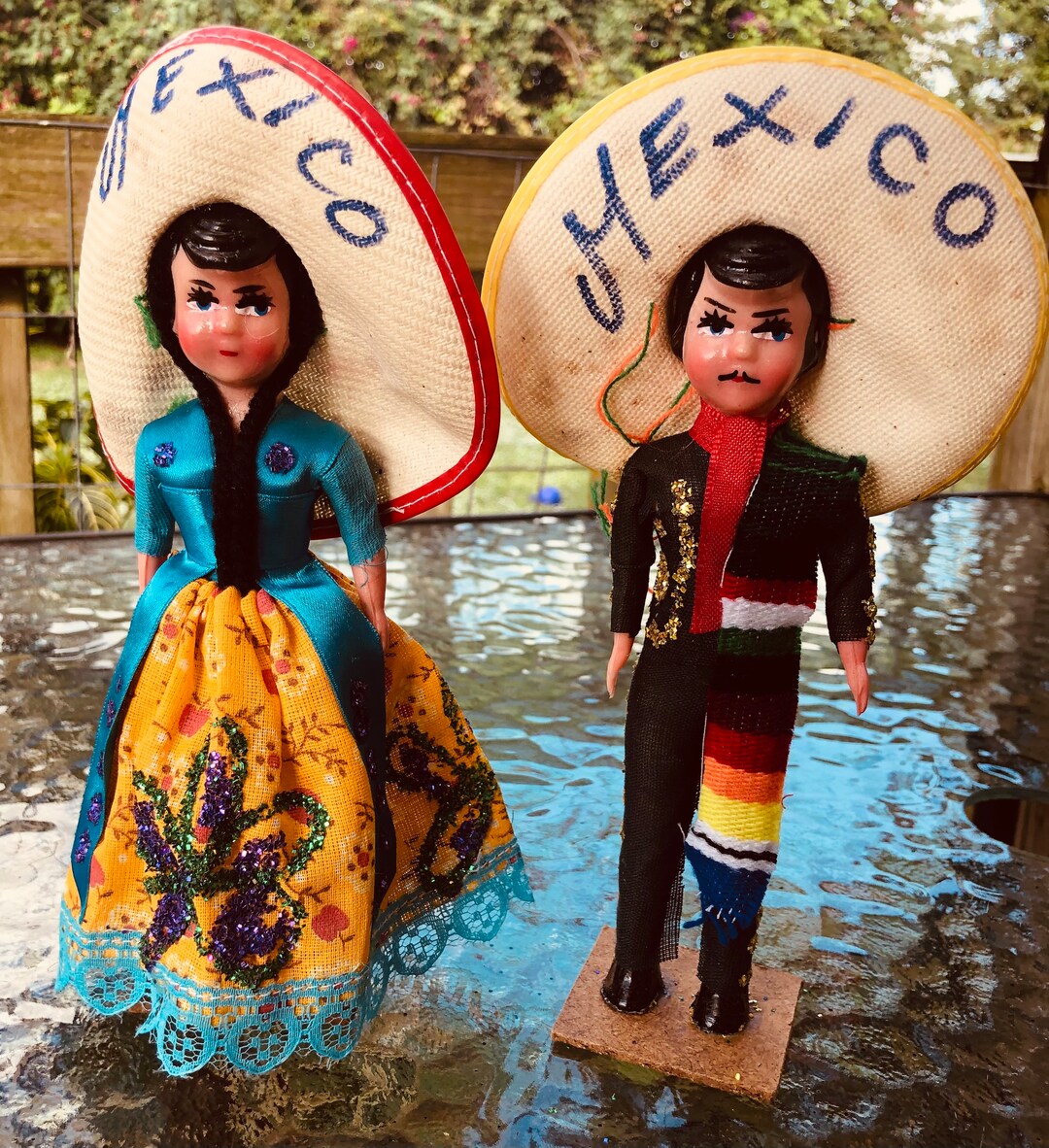 Vintage Mexican Folk Art Dolls Man in Sarape & Woman in Huipil W ...