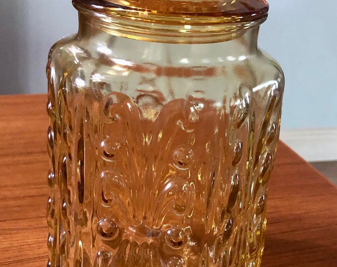 LE Smith Glass Imperial Atterbury Scroll Harvest Gold Amber 9" Canister ...